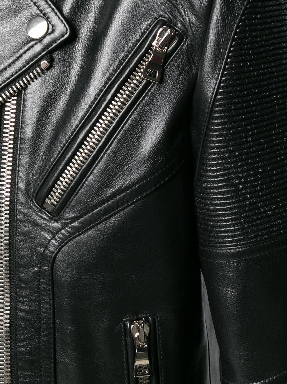 Men's Black Leather Ribbed Biker Jacket - Maker of Jacket