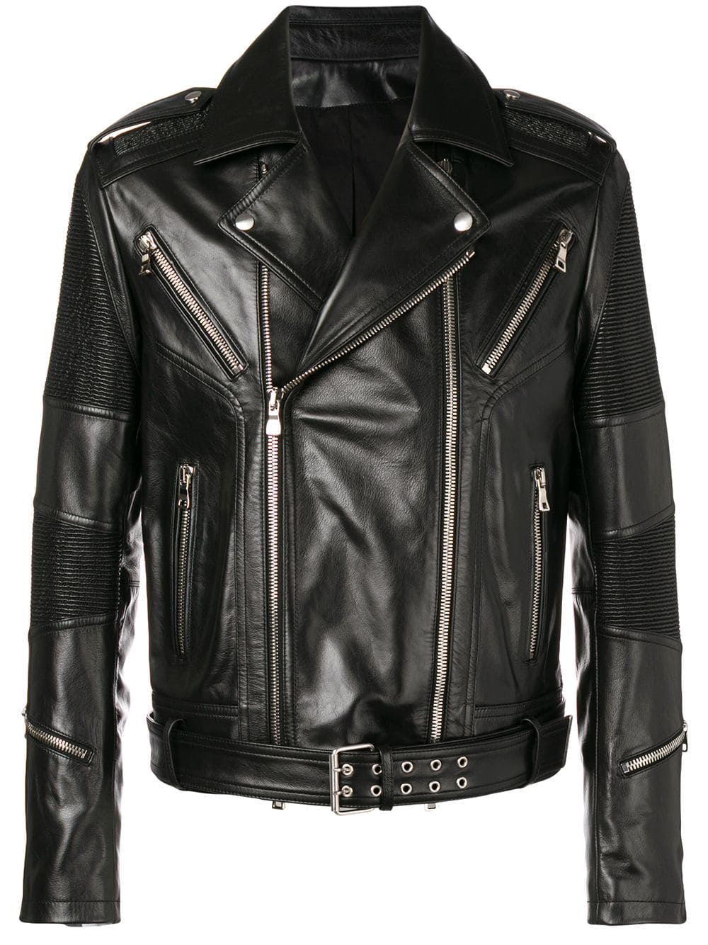 Men’s Ribbed Biker Jacket | Black Leather Style