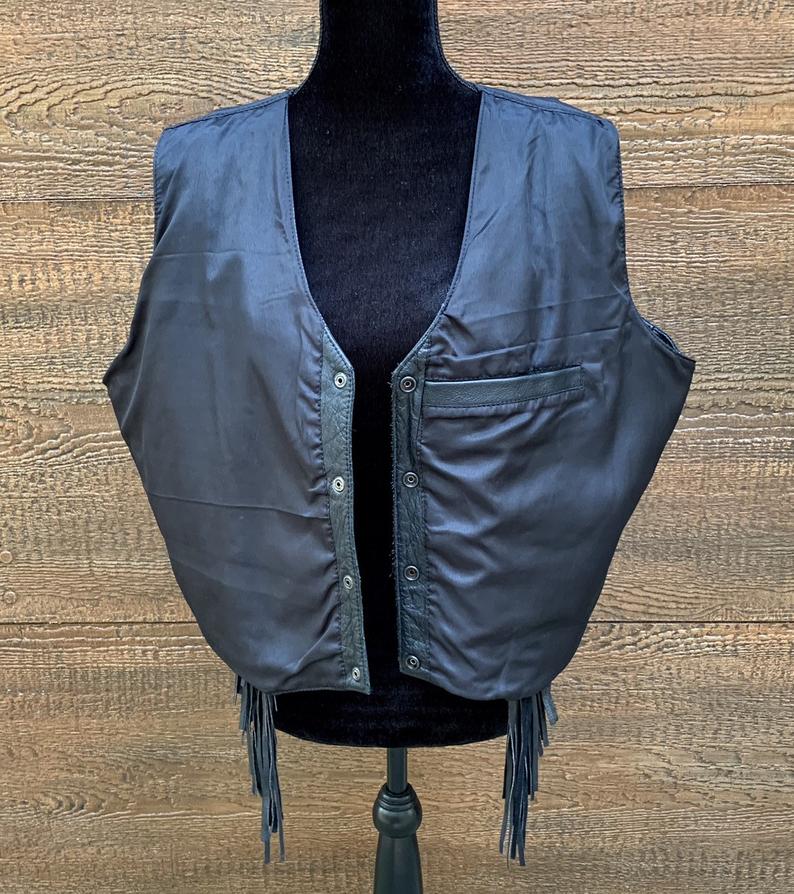Men's Genuine Leather Black Fringe Motorcycle Vest - Maker of Jacket
