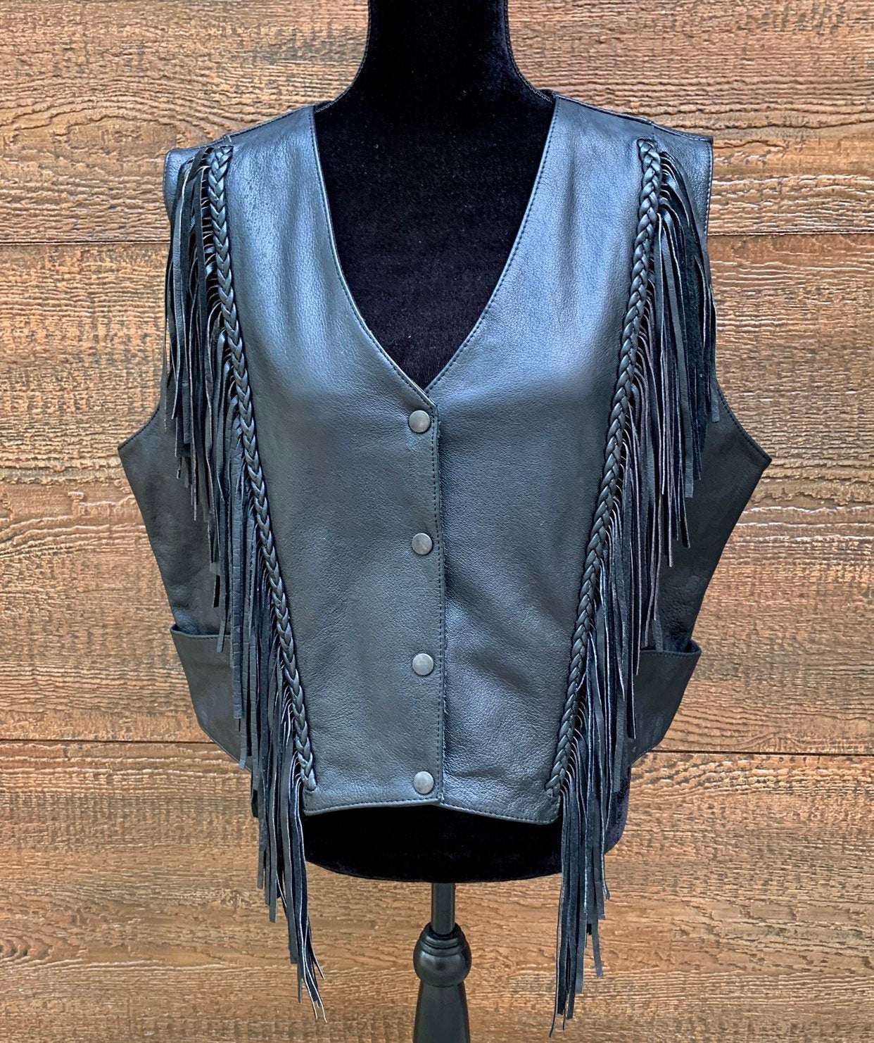 Men's Genuine Leather Black Fringe Motorcycle Vest - Maker of Jacket