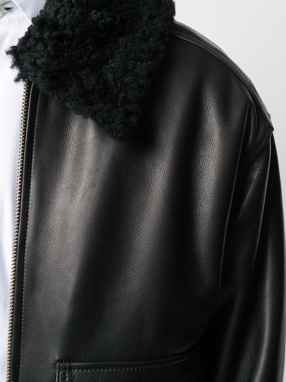 Men's Shearling Collar Black Bomber Jacket - Maker of Jacket