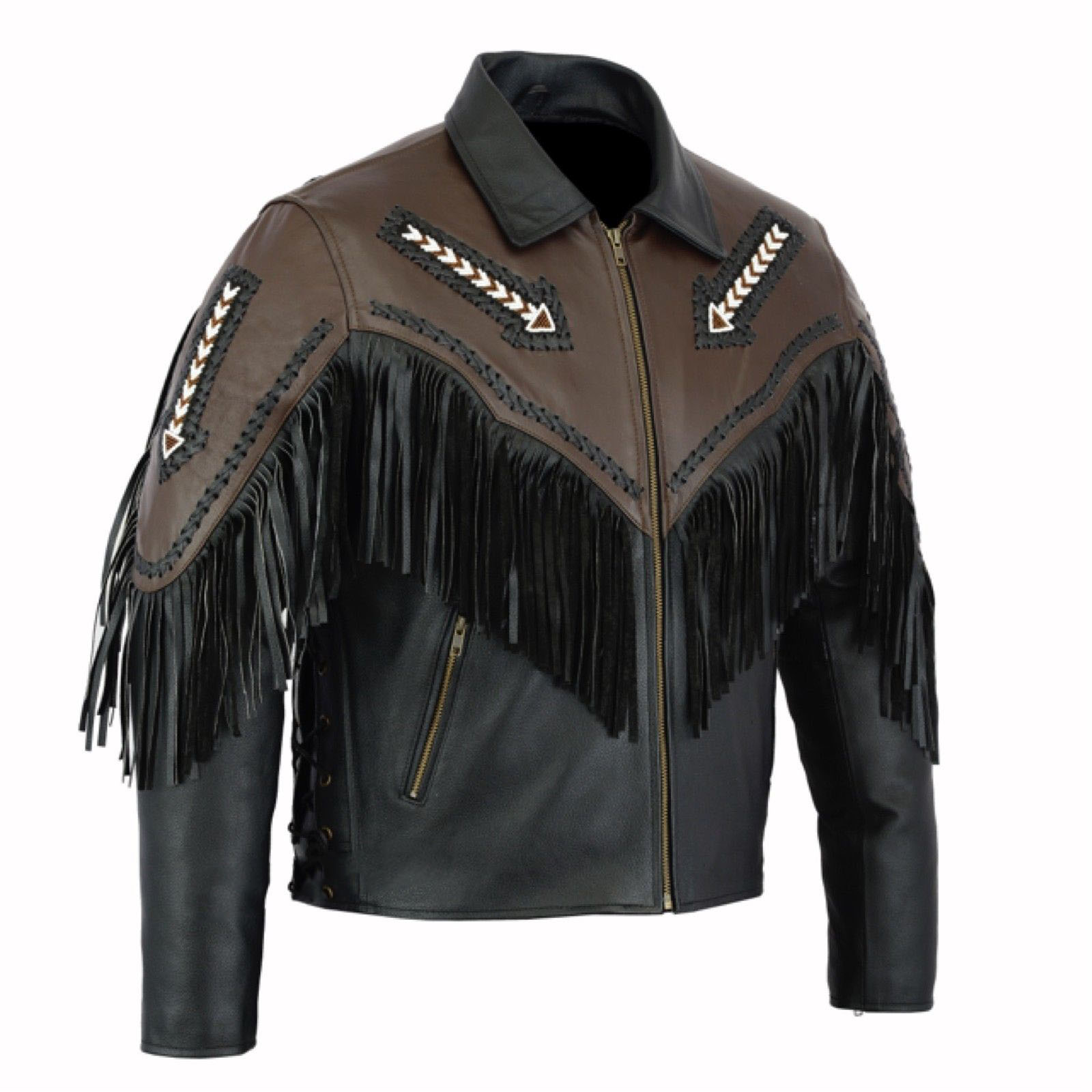 Leather Fringed Tassel Fringe Classic Diamond Motorcycle Jacket - Maker ...