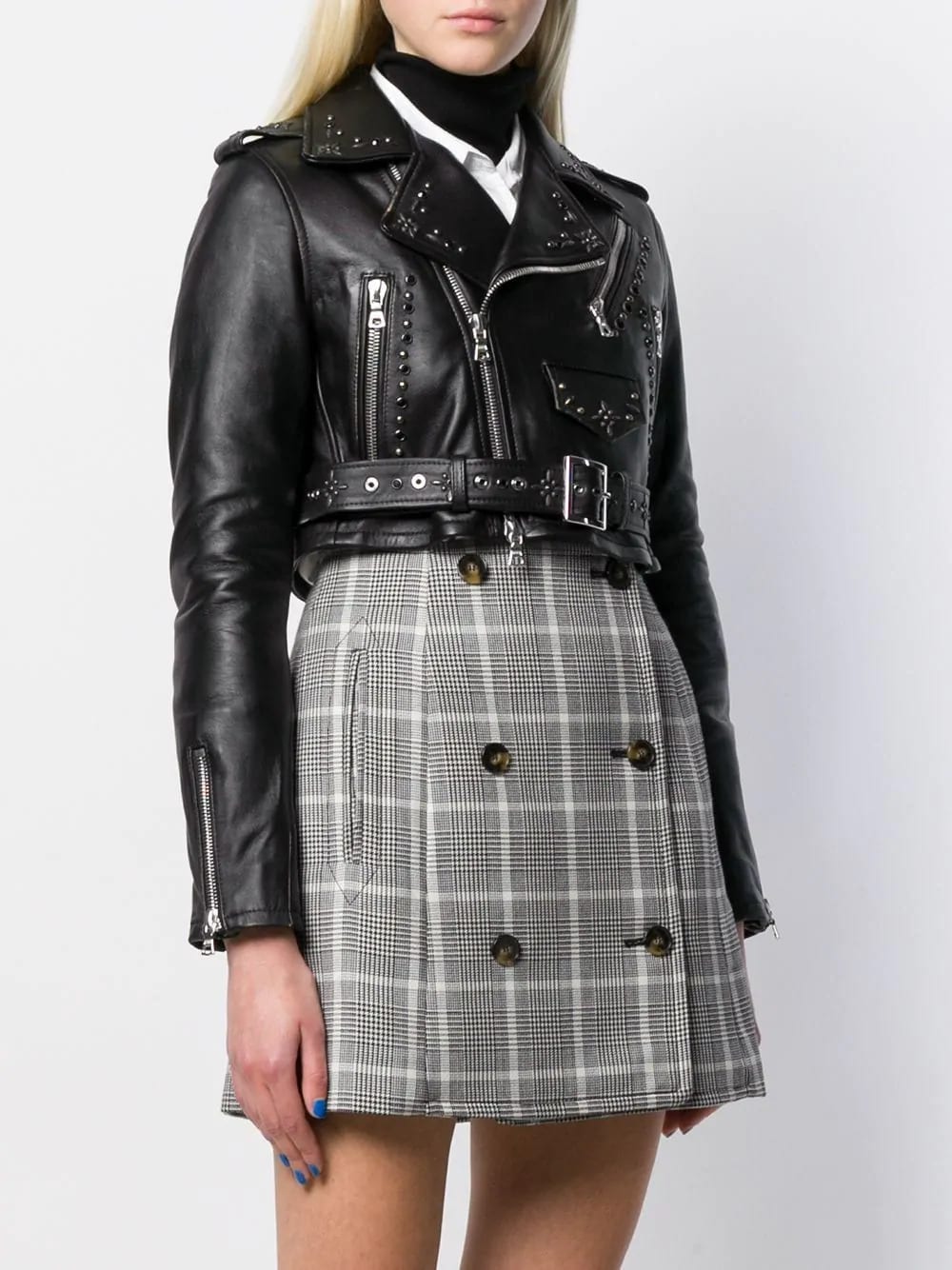 Black Leather Cropped Biker Jacket - Maker of Jacket