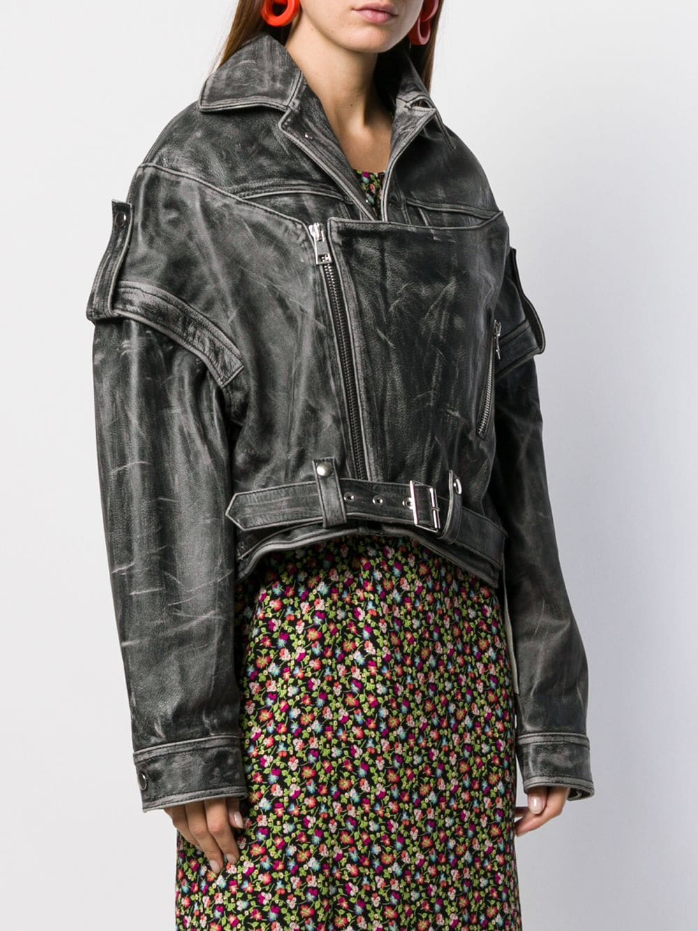 Grey Leather Distressed Biker Jacket - Maker of Jacket