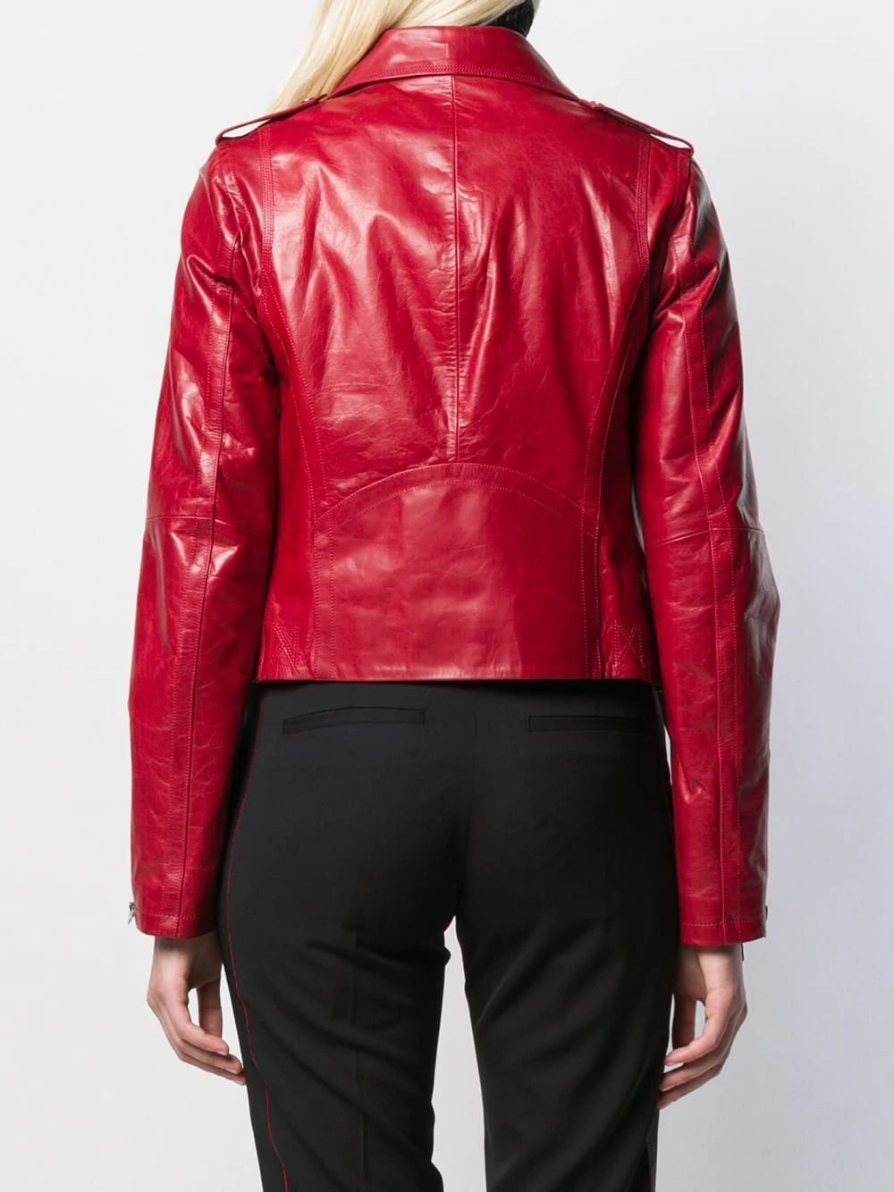 Red Cropped Leather Jacket - Maker of Jacket