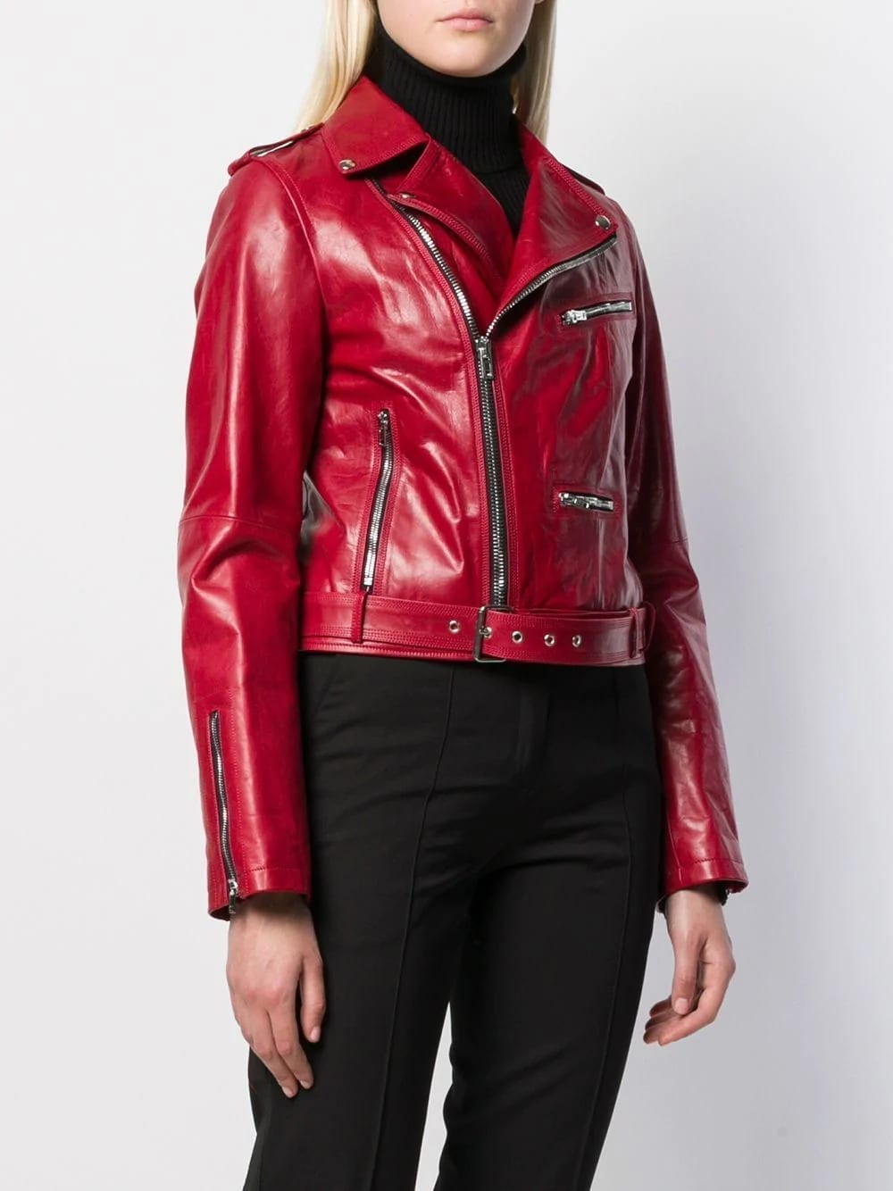 Red Cropped Leather Jacket - Maker of Jacket