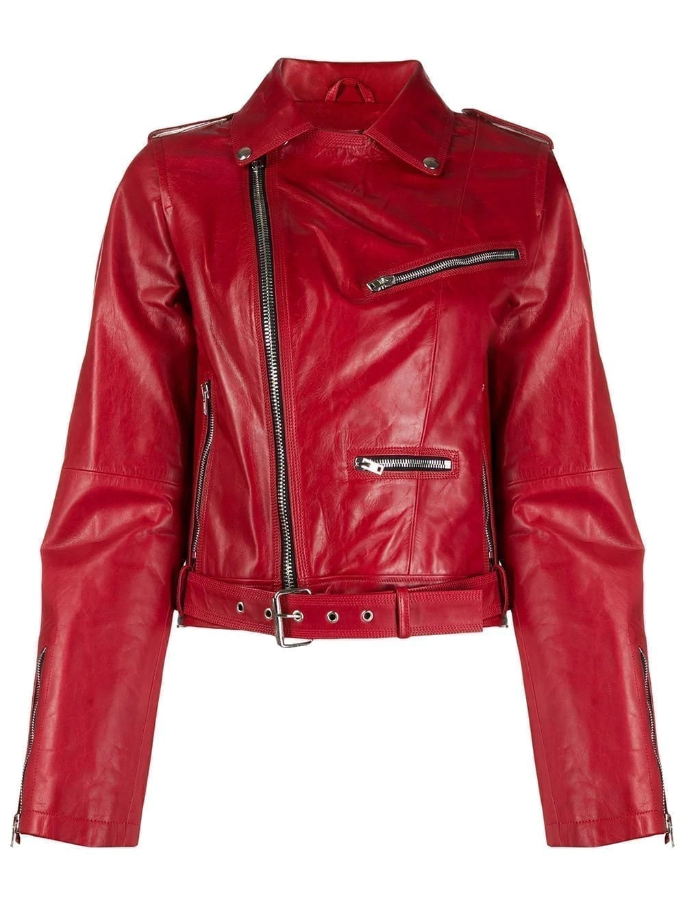 Red Cropped Leather Jacket - Maker of Jacket