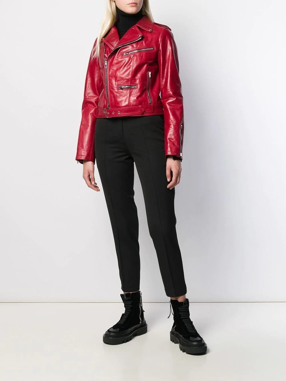 Red Cropped Leather Jacket - Maker of Jacket