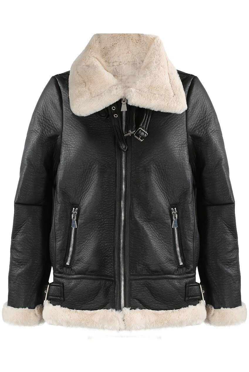 Women's Black Faux Leather Fur Lining Jacket - Maker of Jacket