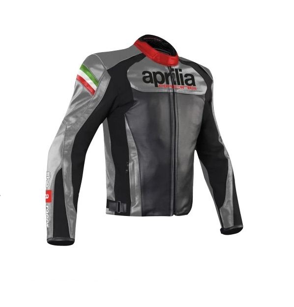 Aprilia Black and Grey Motorcycle Leather Racing Jacket - Maker of Jacket