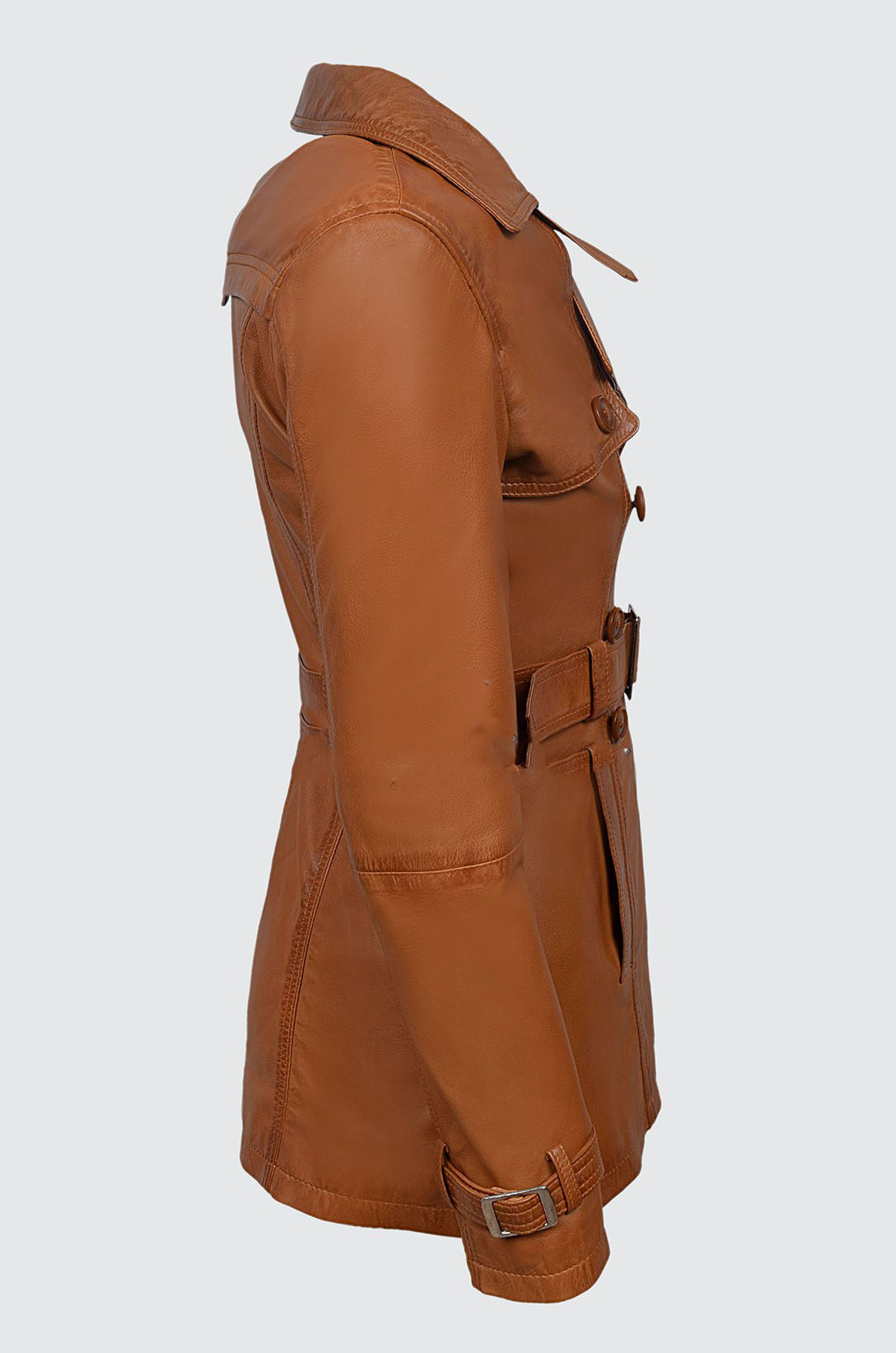 Tan Classic Real Nappa Leather Trench Coat - Maker of Jacket