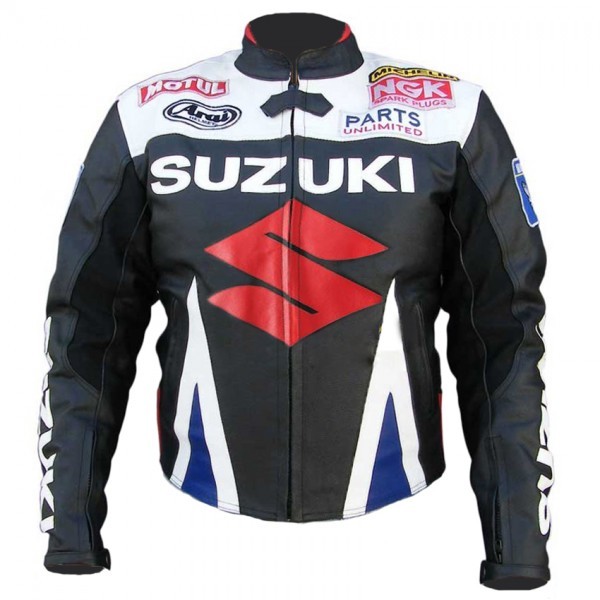 Suzuki Black Blue Racing Jacket with Safety Pads - Maker of Jacket
