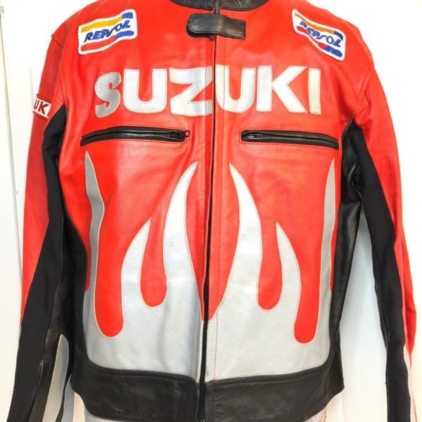 Suzuki GSXR Red and White Motorcycle Racing Jacket - Maker of Jacket