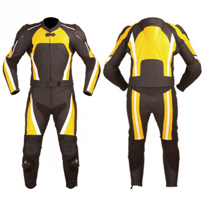 Awesome Motorbike 2pc Yellow & Black Leather Suit - Maker of Jacket