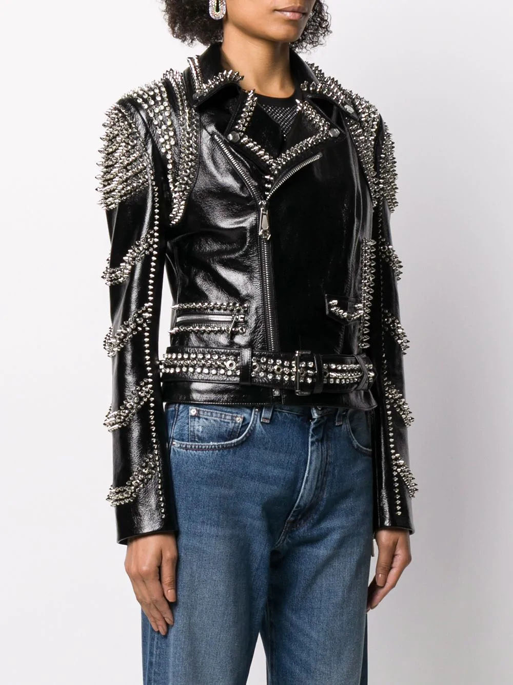 Black Lambskin Perfecto Spike-Stud Biker Jacket - Maker of Jacket