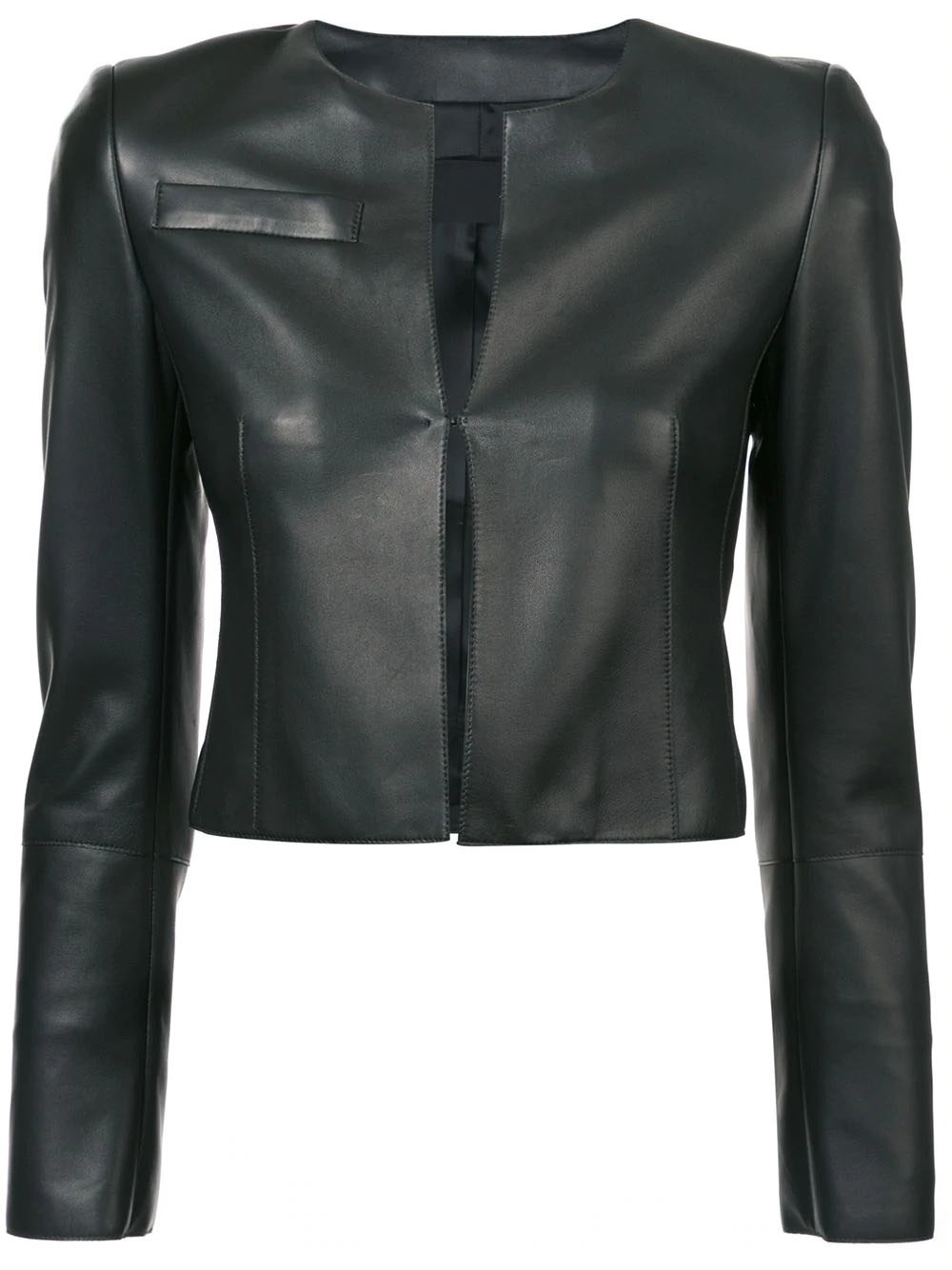 Black Leather Cropped Fitted Jacket - Maker of Jacket