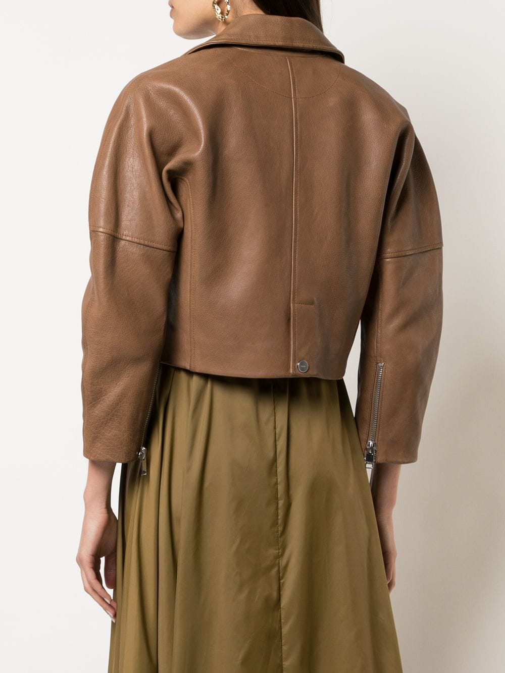 Brown Cropped Biker Leather Jacket - Maker of Jacket