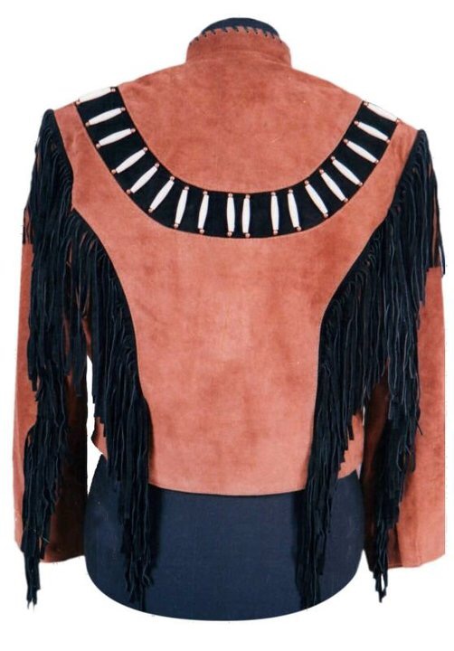 New Native American Brown Buckskin Suede Leather Black Fringes Jacket ...