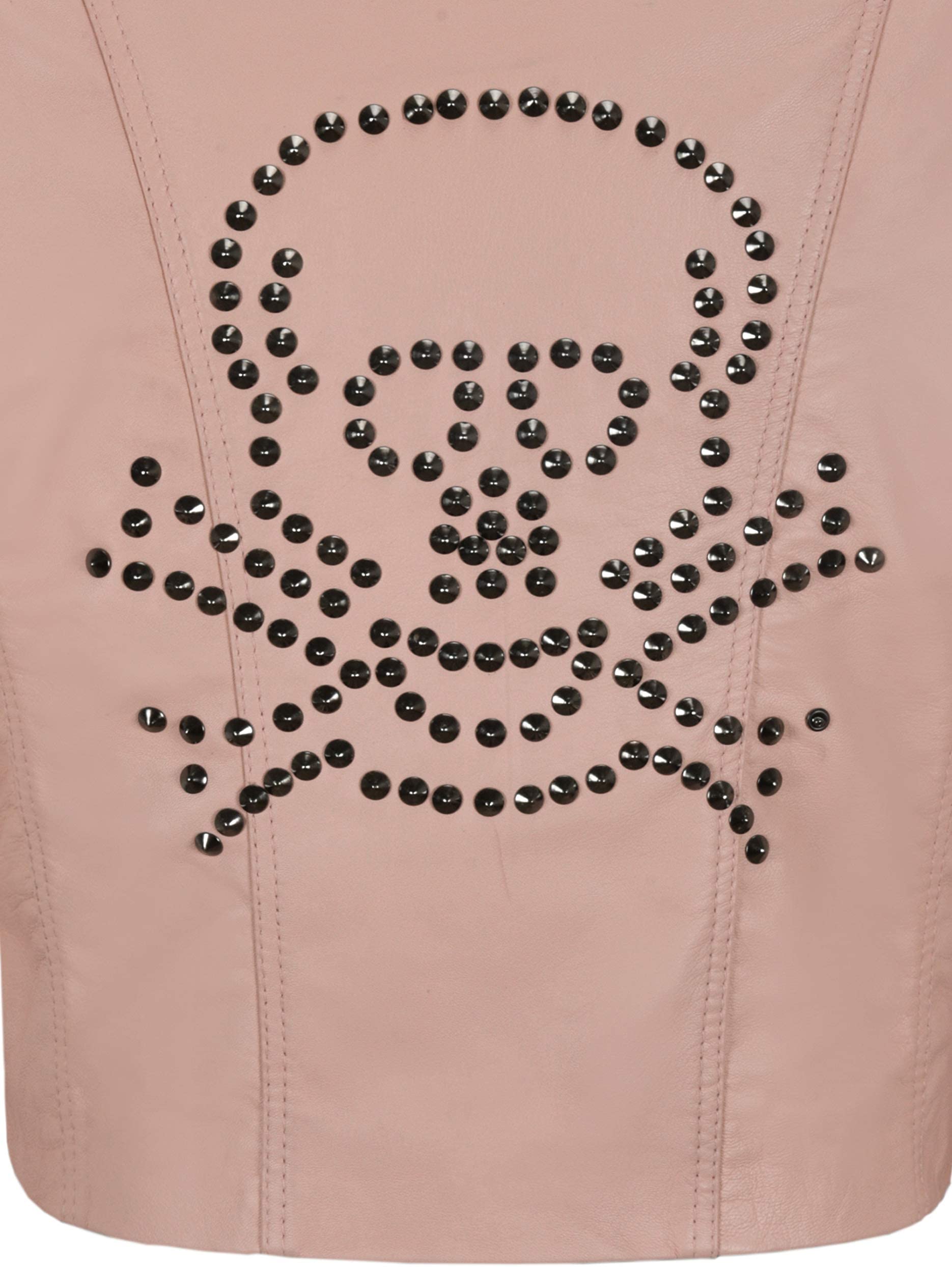 Pink Back Skull Studded Biker Leather Jacket - Maker of Jacket