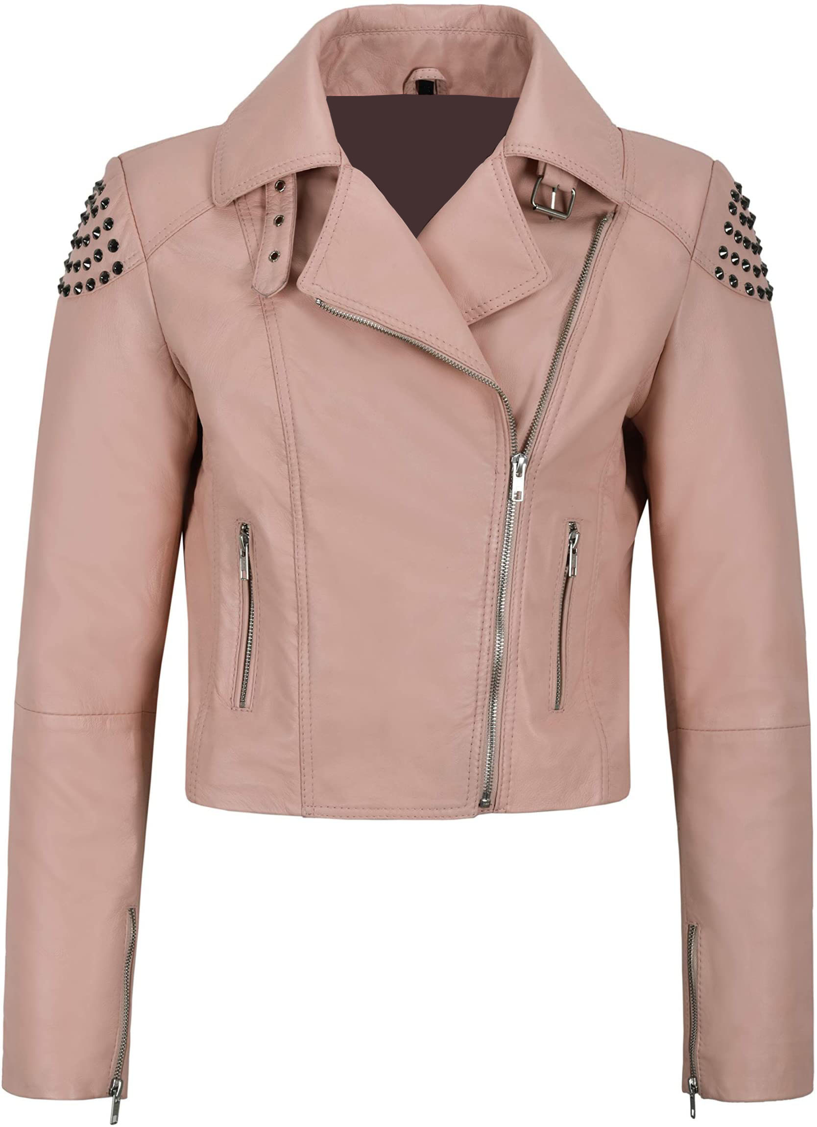 Pink Back Skull Studded Biker Leather Jacket - Maker of Jacket