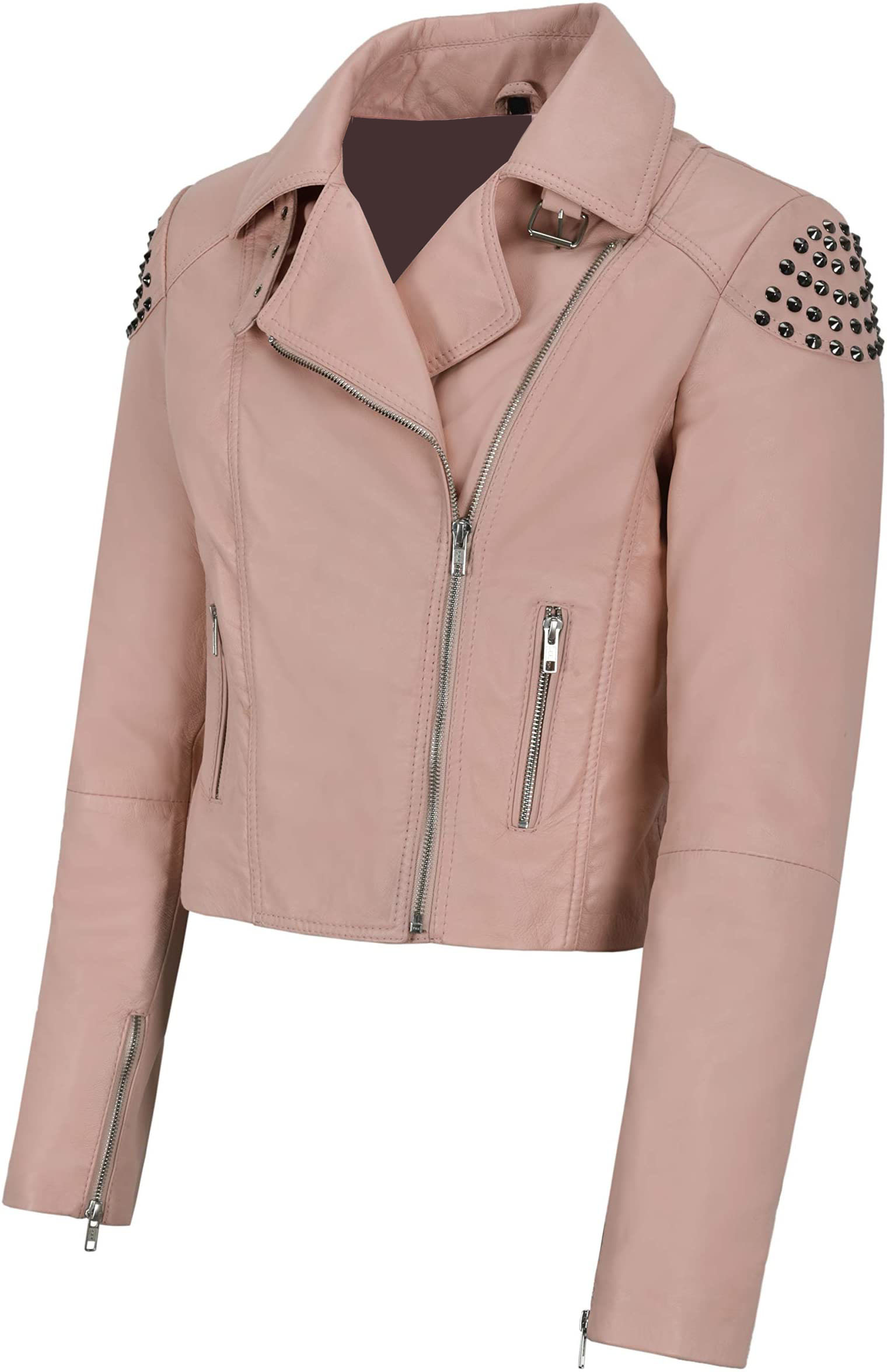 Pink Back Skull Studded Biker Leather Jacket - Maker of Jacket