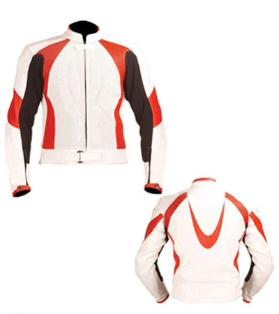 Red and white motorcycle jacket with armor protection - Maker of Jacket