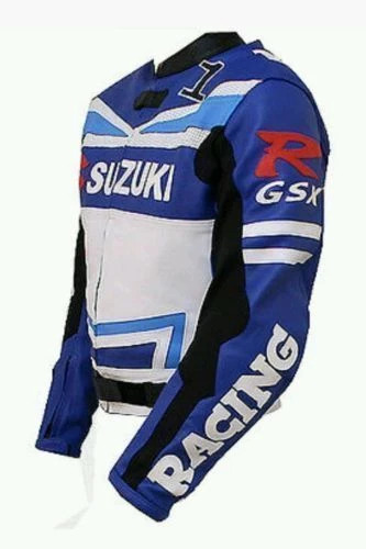 Suzuki GSXR Motorcycle Leather Blue Racing Jacket - Maker of Jacket
