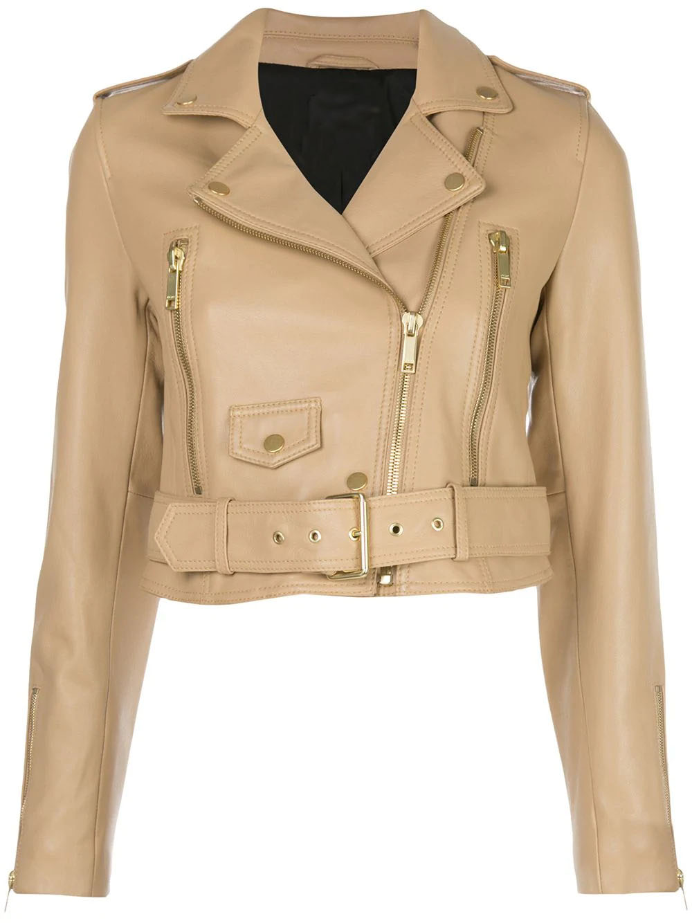Wheat Beige Lambskin Mya Cropped Biker Jacket - Maker of Jacket