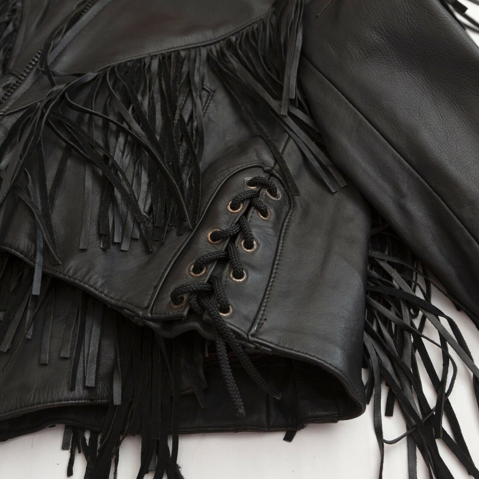 Black Cropped Leather Fringe Jacket - Maker of Jacket