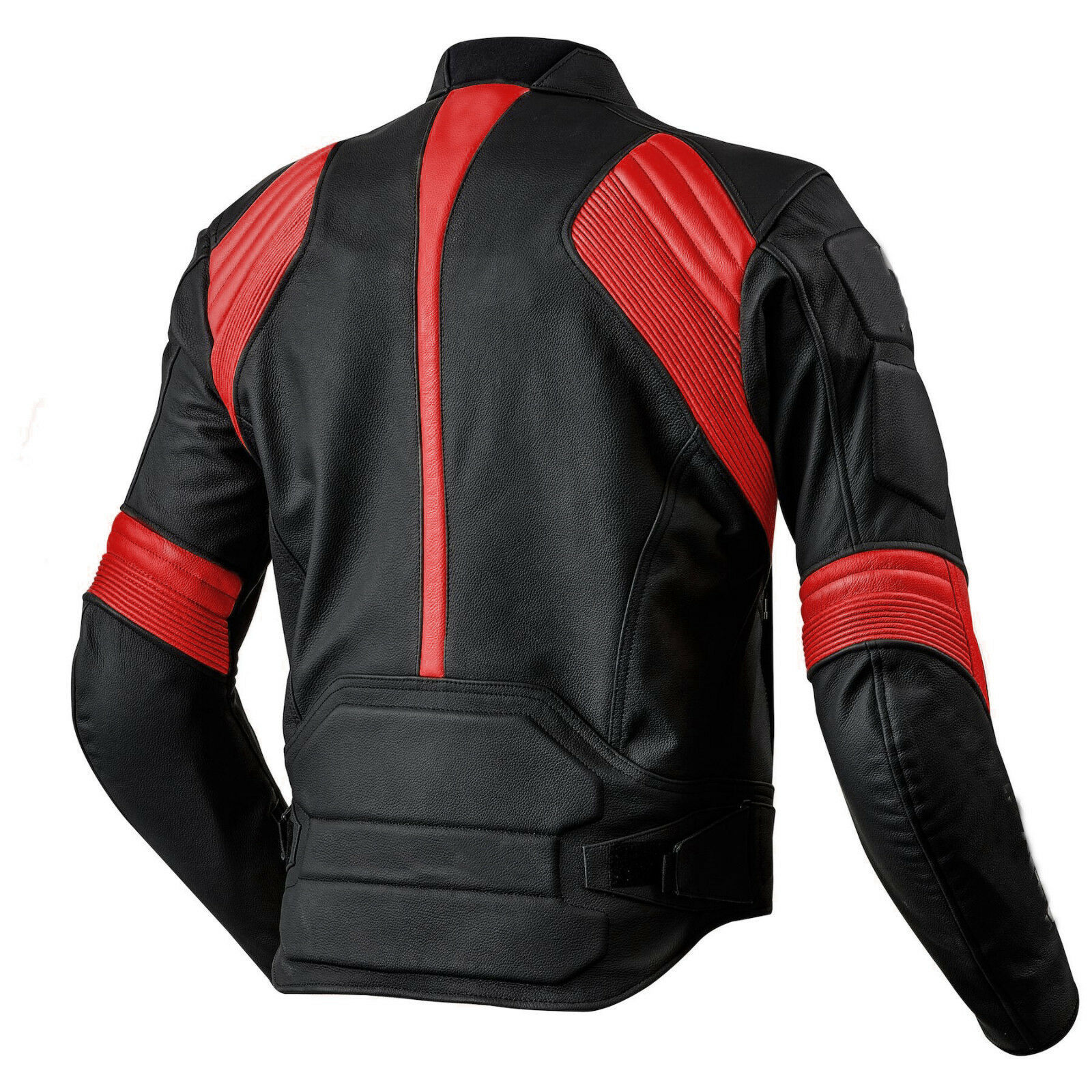 Black Red Motorcycle Front Zip Real Leather Safety Pad jacket - Maker ...