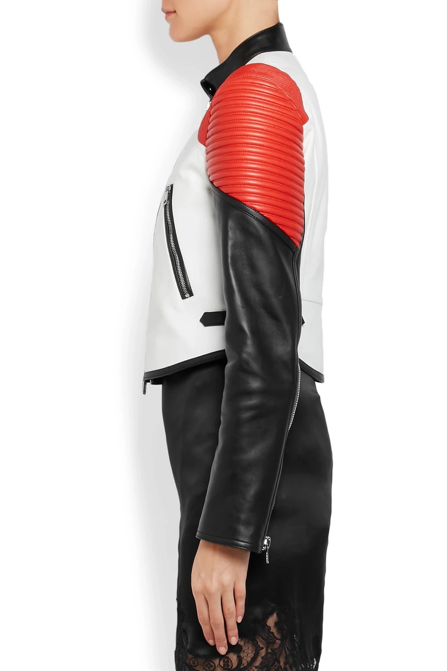 Cropped Color-Block Leather Biker Jacket - Maker of Jacket