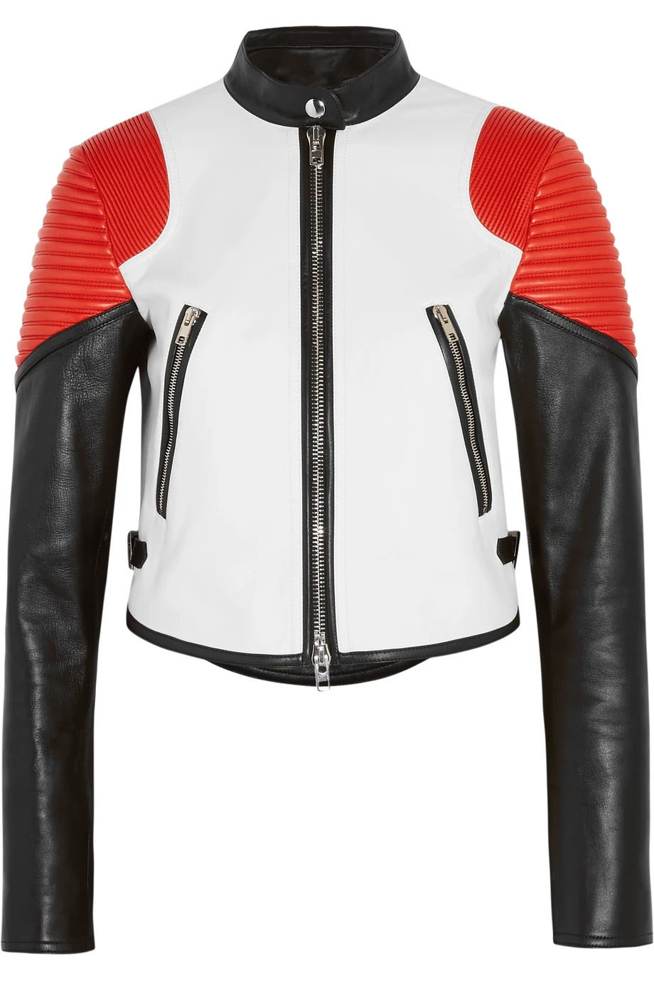 Cropped Color-Block Leather Biker Jacket - Maker of Jacket