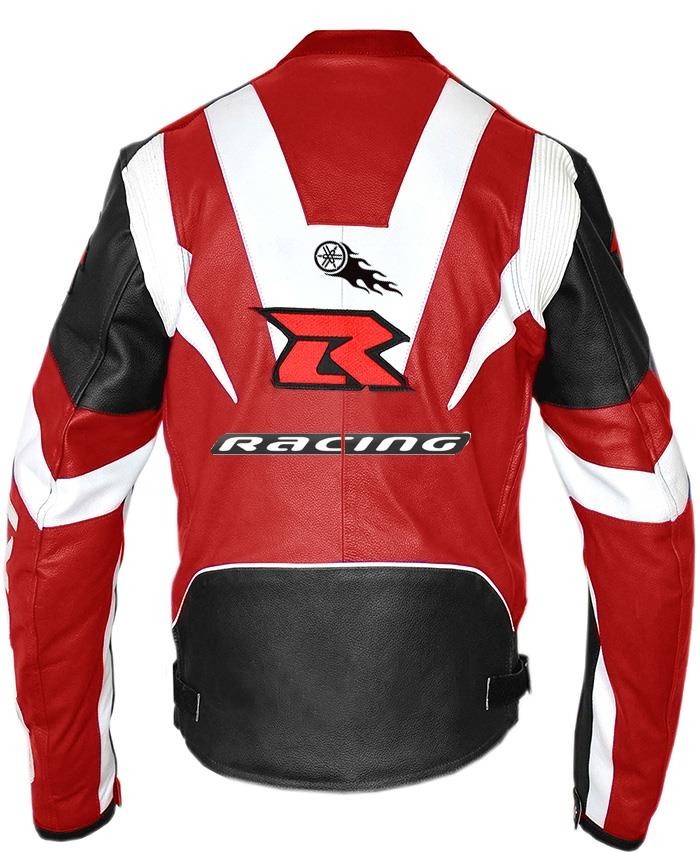 Custom Protective Gear White And Red Leather Jacket - Maker of Jacket