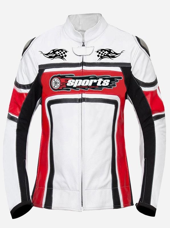 Custom Sports Red And White Motorcycle Jacket - Maker of Jacket