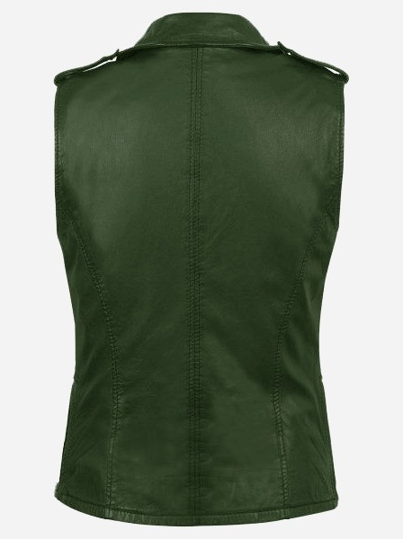 Green Genuine Leather Biker Vest - Maker of Jacket