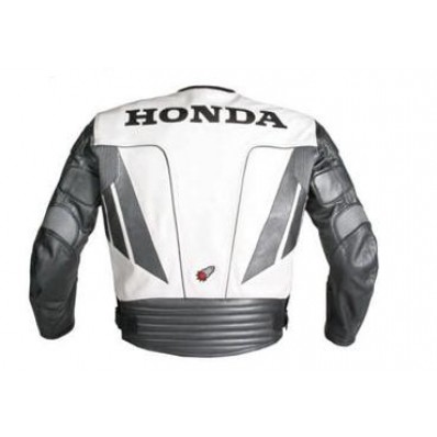 HONDA White And Black Motorcycle Racing Leather Jacket - Maker of Jacket