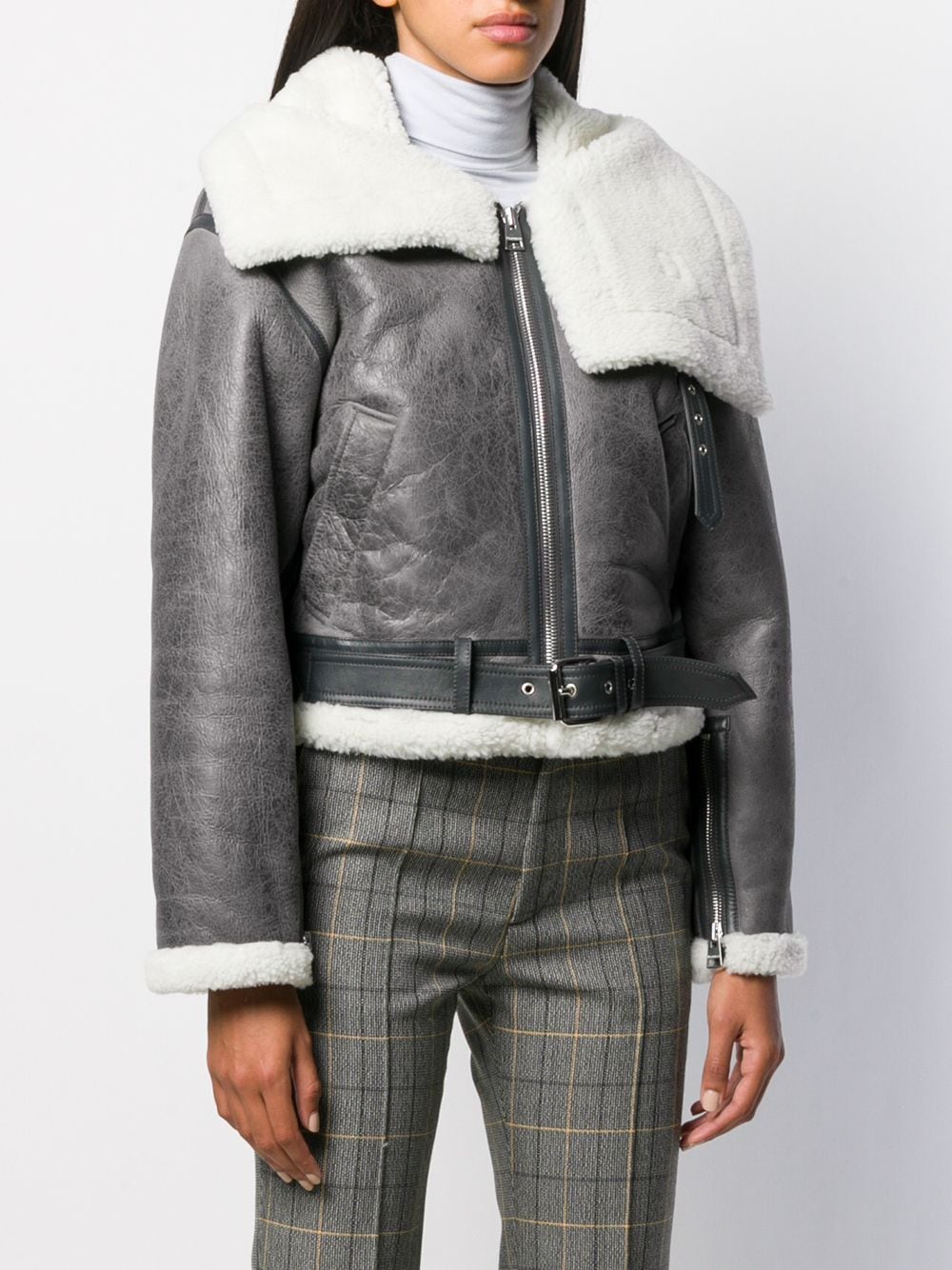 Oversized Shearling Fur Leather Cropped Jacket - Maker of Jacket