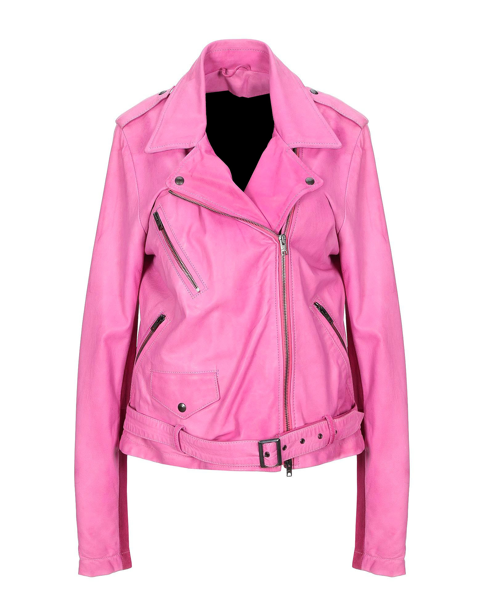 Pink Lambskin Leather Biker Jacket - Maker of Jacket
