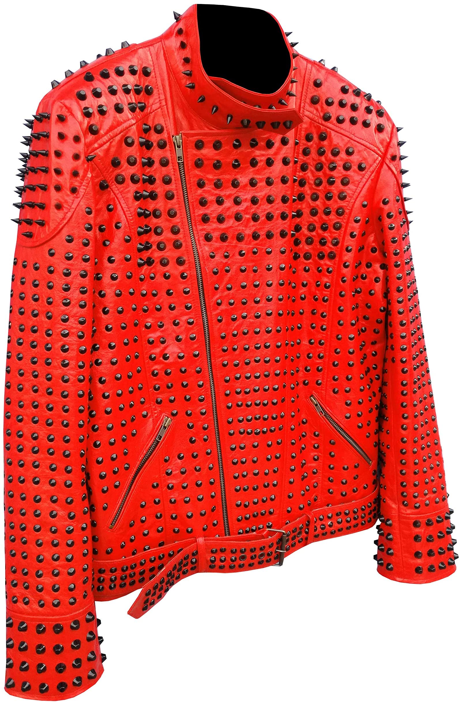 Red Vintage Studded Punk Leather Biker Jacket - Maker of Jacket