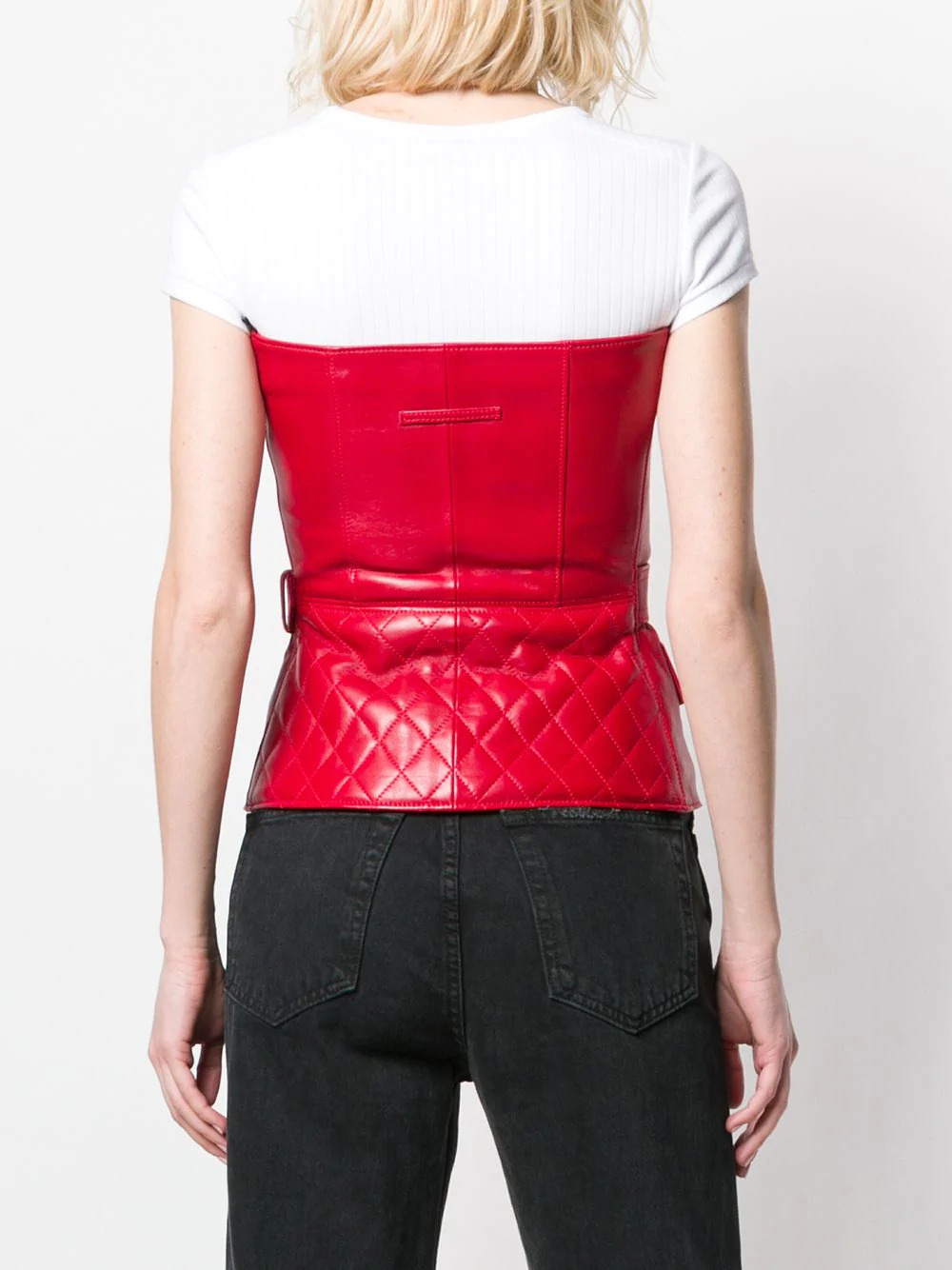 Red Zipped Leather Biker Top - Maker of Jacket