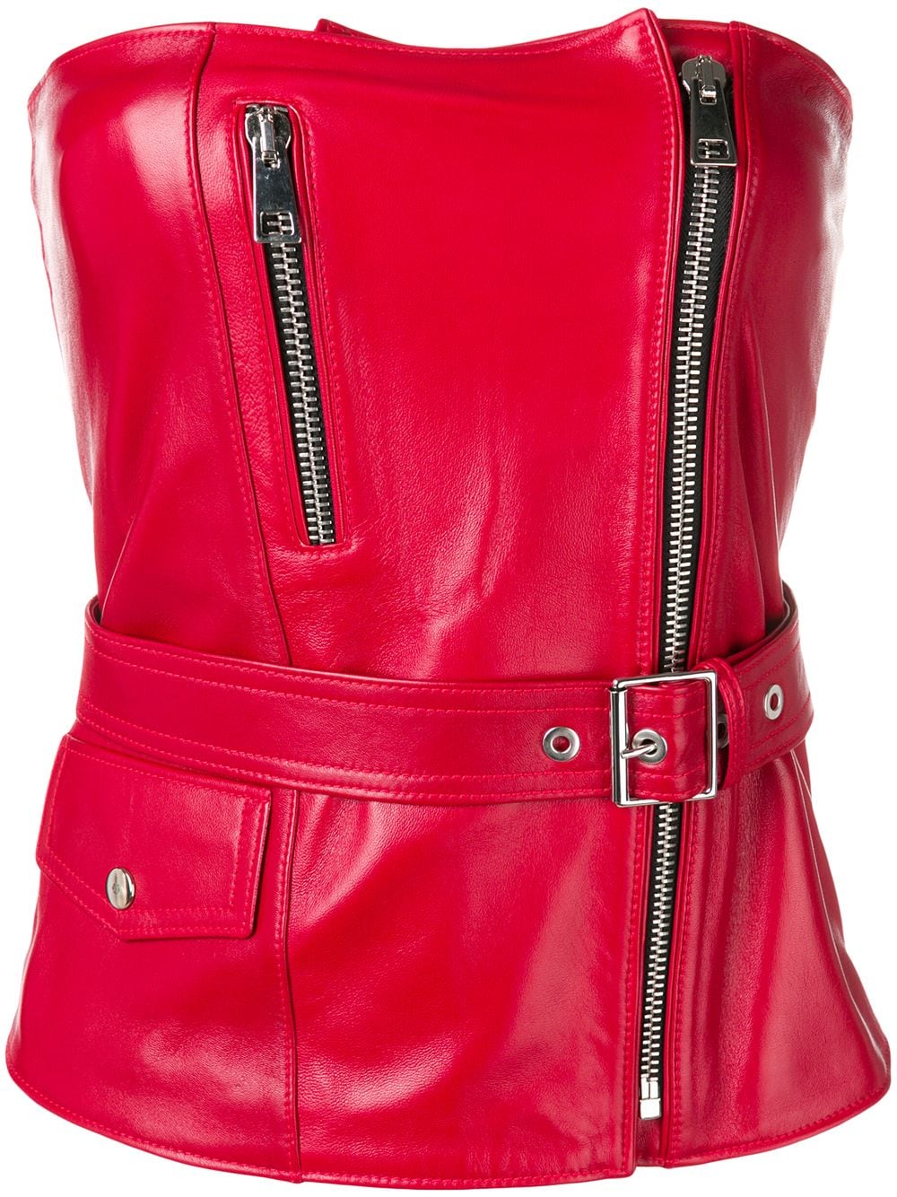 Red Zipped Leather Biker Top - Maker of Jacket
