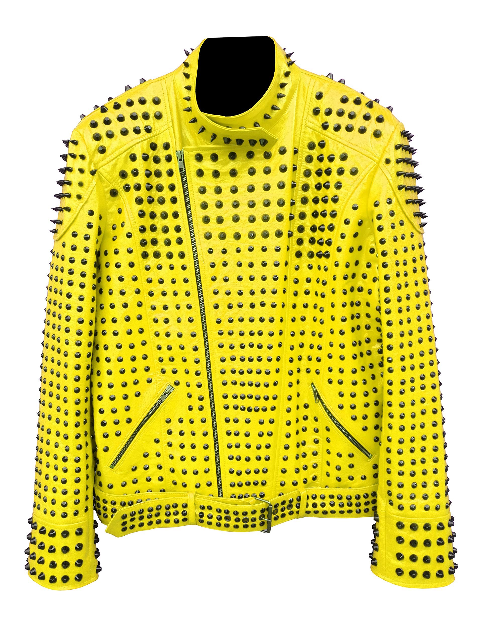 Studded Punk Leather Yellow Vintage Jacket - Maker of Jacket