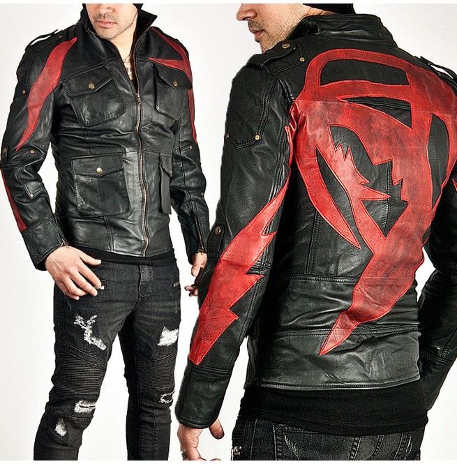 Striking Red Two Tone Strip Black Jacket