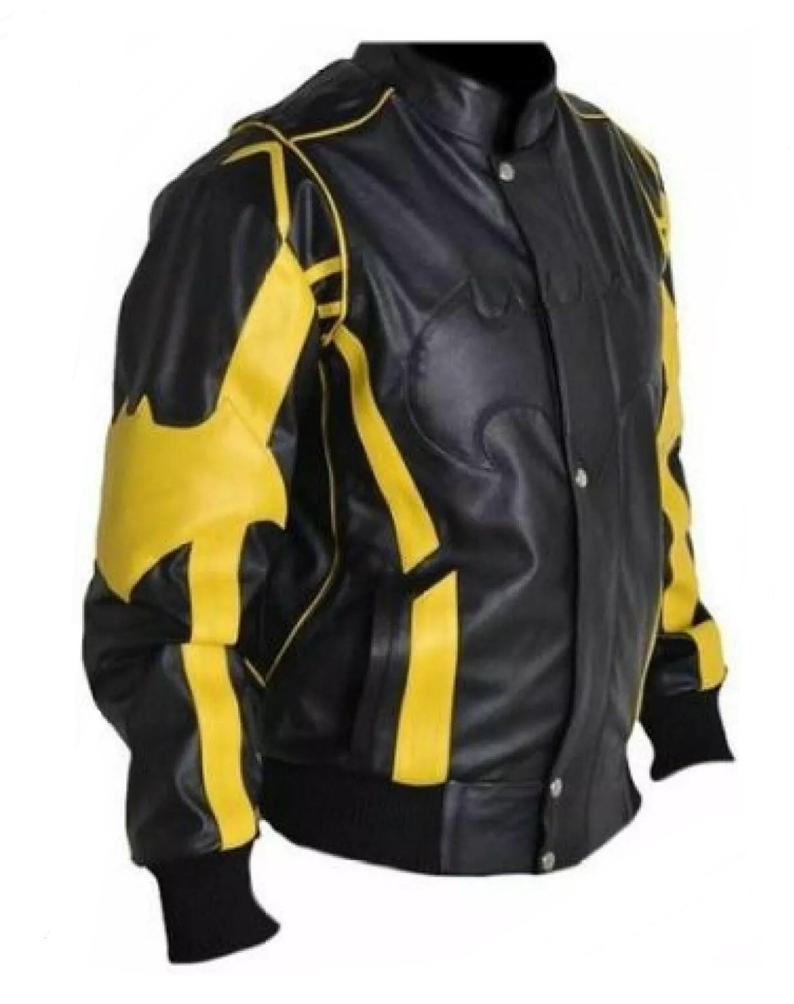 Black & Yellow Batman Cosplay Biker Leather Jacket - Maker of Jacket