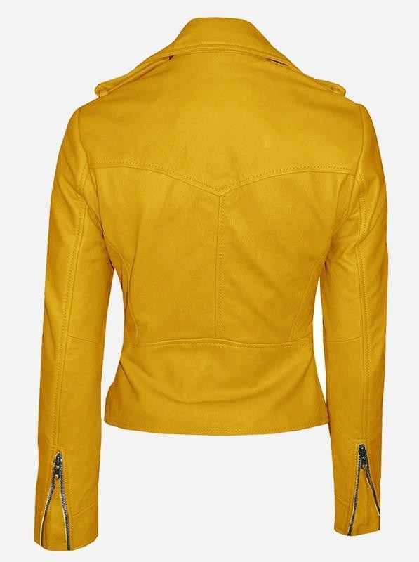 Fitted Moto Racer Yellow Leather Jacket - Maker of Jacket