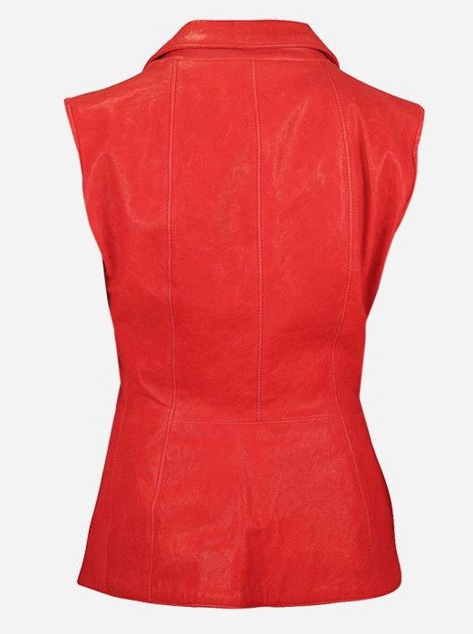 Luxurious 3 Button Womens Red Leather Vest - Maker of Jacket