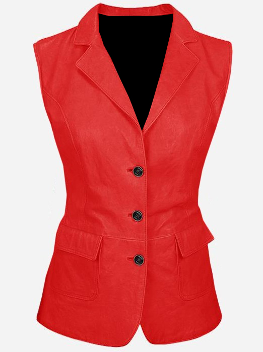 Luxurious 3 Button Womens Red Leather Vest - Maker of Jacket