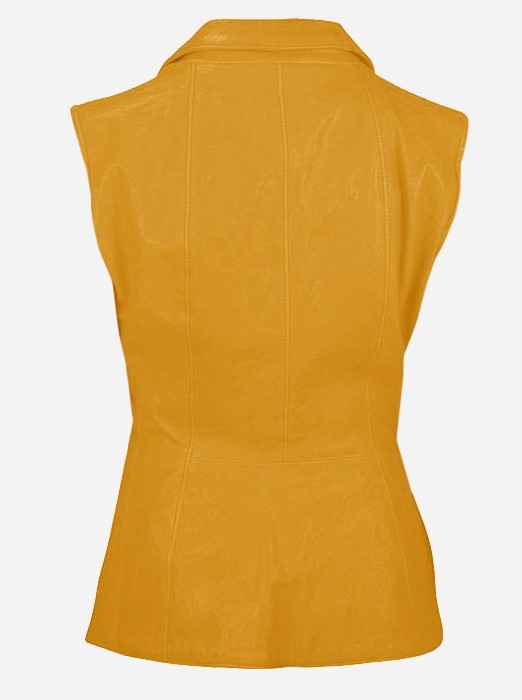 Luxurious 3 Button Womens Yellow Leather Vest - Maker of Jacket