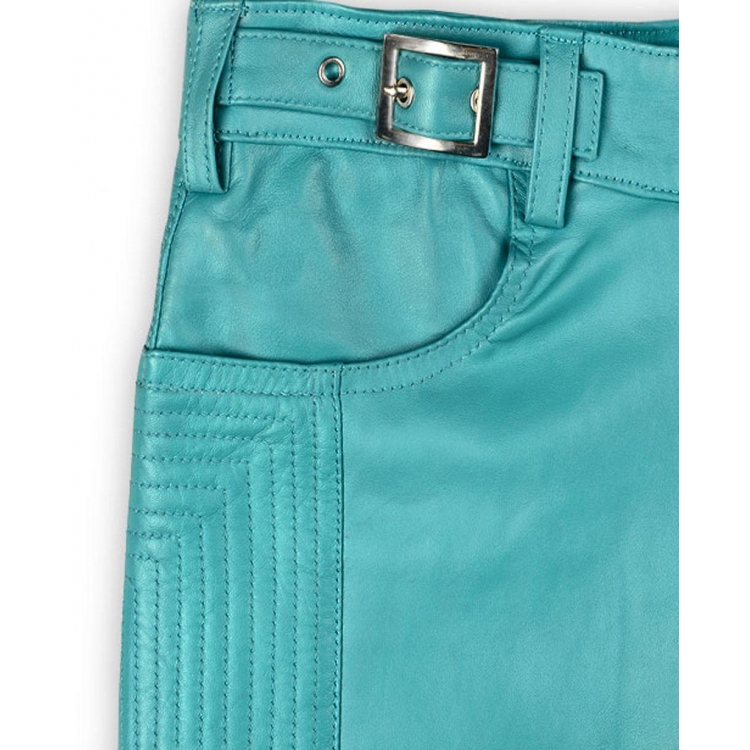 Men Cool Style Bright Blue Leather Biker Pant - Maker of Jacket