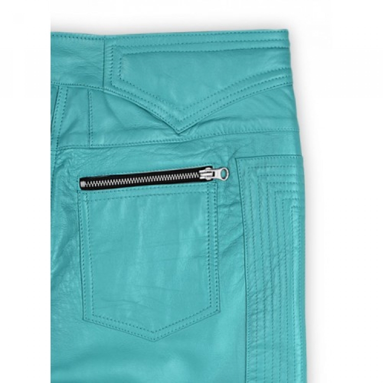 Men Cool Style Bright Blue Leather Biker Pant - Maker of Jacket